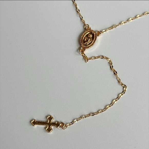 Accessories | Y2k 200s Gold Rosary Bead Style Jesus Piece Necklace ...